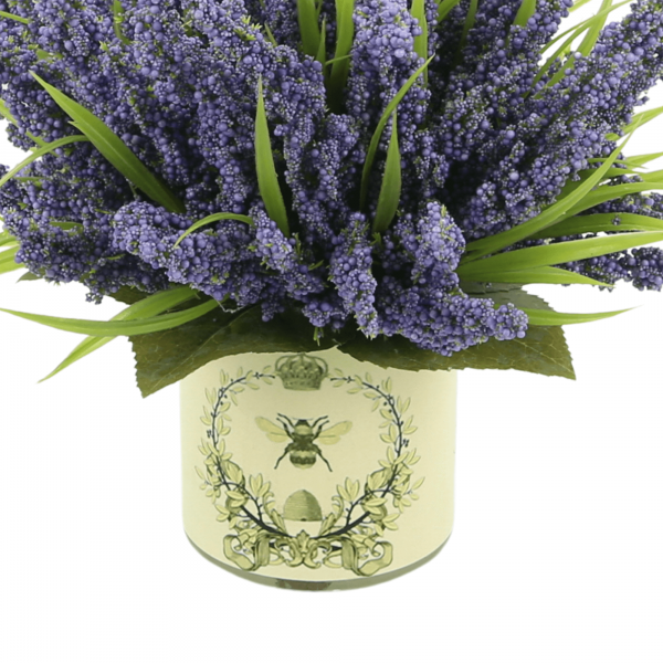 Heather Arrangement in Bee Labeled Glass Pot – Creative Displays and ...