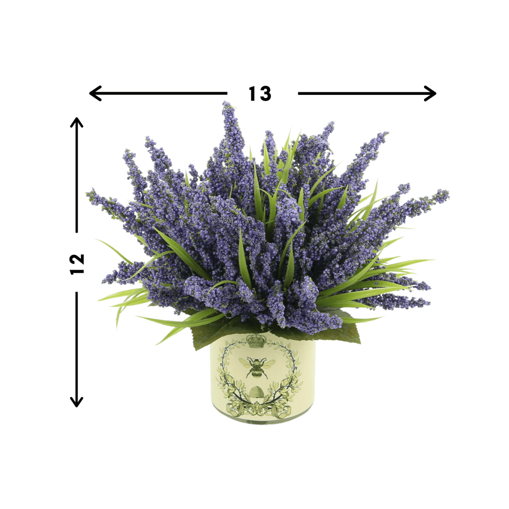 Heather Arrangement in Bee Labeled Glass Pot – Creative Displays and ...
